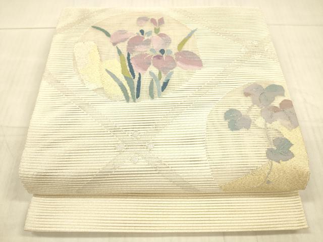 平和屋着物＊夏物　絽綴れ　太鼓柄袋帯　蔦の葉杜若　金銀糸　正絹　逸品　DAAX8907cm