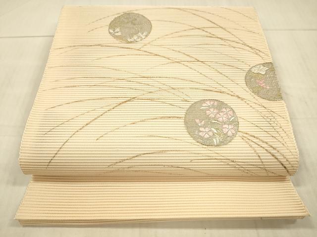 平和屋着物＊夏物　絽綴れ　八寸名古屋帯　刺繍　草花文　金銀糸　正絹　逸品　DAAX8918cm