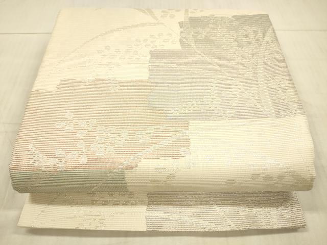 平和屋着物＊夏物　六通柄袋帯　草葉文　銀糸　正絹　逸品　DAAX8927cm