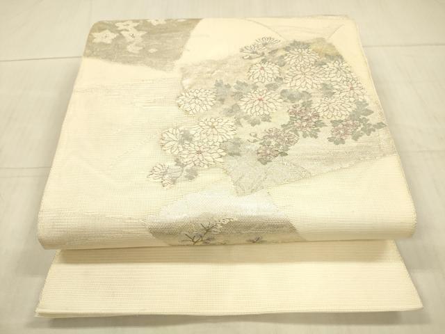 平和屋着物＊夏物　太鼓柄袋帯　草花文　銀糸　正絹　逸品　DAAX8928cm