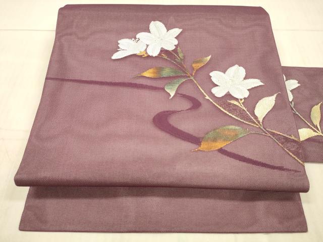 平和屋着物＊夏物　九寸名古屋帯　流水花文　金銀糸　正絹　逸品　DAAX8930cm