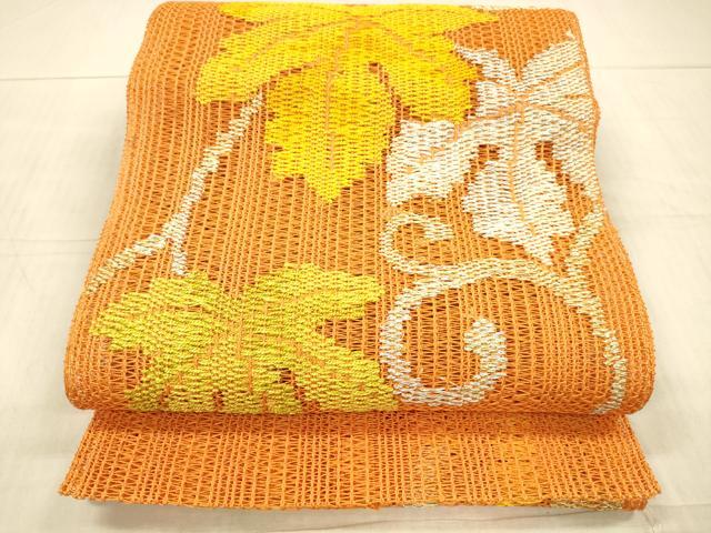 平和屋着物＊夏物　八寸名古屋帯　蔦の葉文　銀糸　正絹　逸品　DAAX8940cm