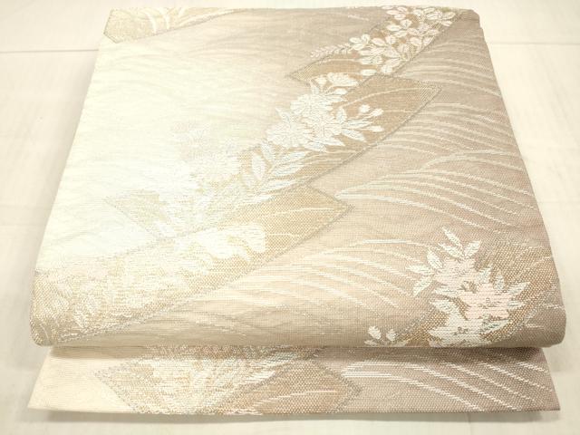 平和屋着物＊夏物　六通柄袋帯　短冊草花文　金銀糸　正絹　逸品　DAAX8958cm