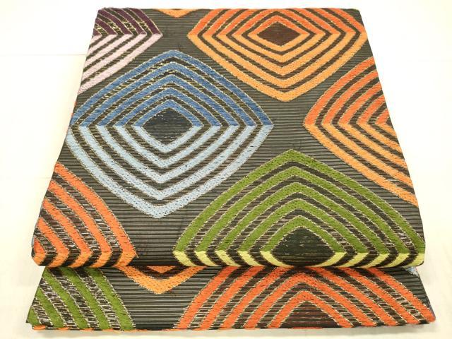 平和屋着物＊夏物　全通柄　京袋帯　菱文　黒地　金糸　正絹　逸品　DAAX8972cm