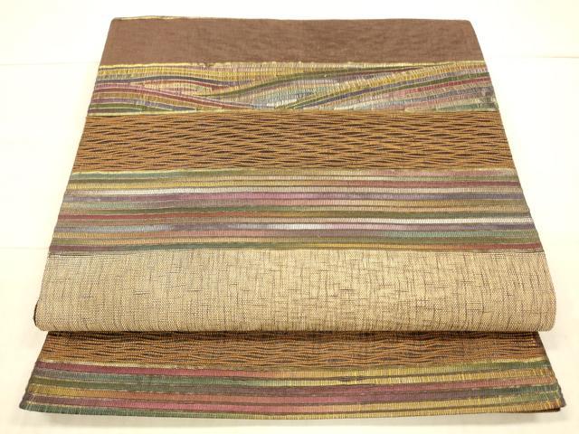 平和屋着物＊夏物　全通柄袋帯　横段文　金糸　正絹　逸品　DAAX8977cm