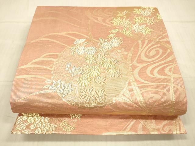 平和屋着物＊夏物　六通柄袋帯　流水草花文　金銀糸　正絹　逸品　DAAX8980cm