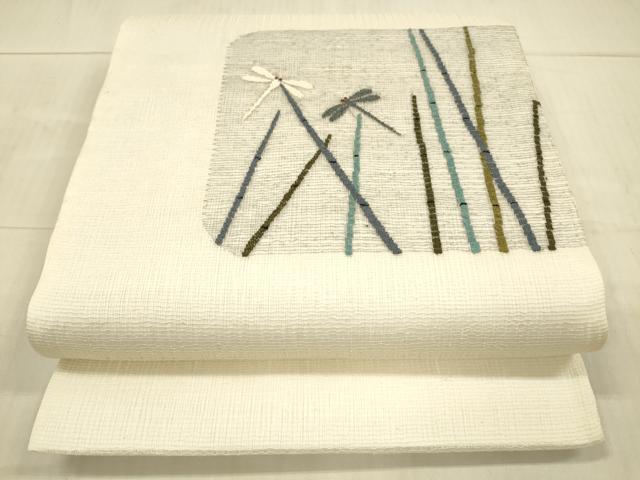 平和屋着物＊夏物　太鼓柄袋帯　すくい織　蜻蛉竹文　正絹　逸品　DAAX8982cm