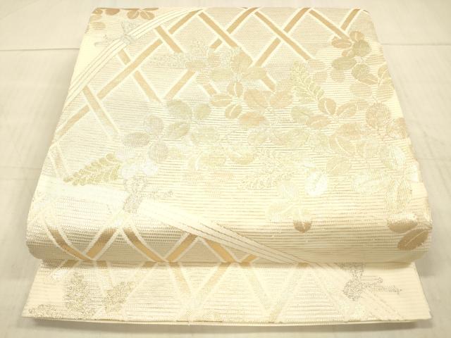 平和屋着物＊夏物　六通柄袋帯　籬草葉文　金銀糸　正絹　逸品　DAAX8996cm