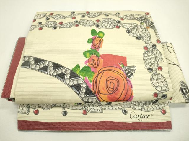 平和屋着物●カルティエ　Cartier　つけ帯　草花　正絹　逸品　DAAX9855fe