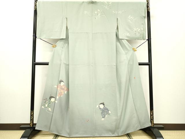 平和屋着物●十日町友禅作家　関口遼一　訪問着　手描き　童子遊び　駒　暈し染　正絹　逸品　DAAX9896fe