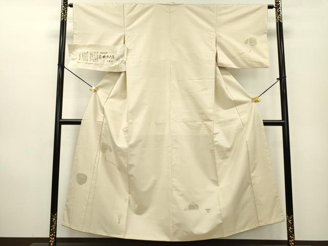 平和屋着物●訪問着　高機　紬地　手織絣　茶器　反端付き　正絹　逸品　DAAX9916fe