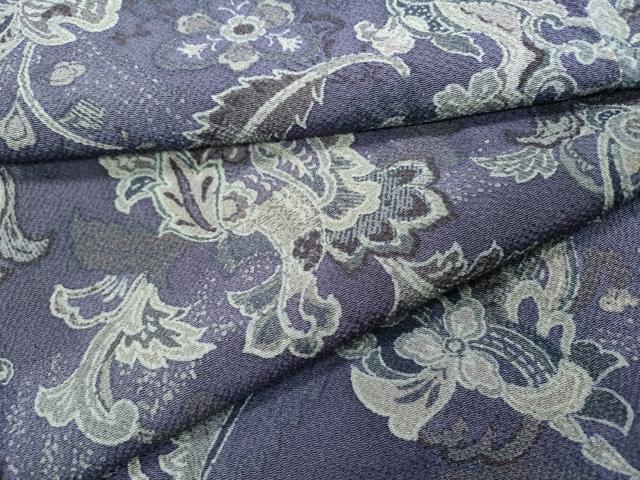 平和屋着物●上質な小紋　更紗花唐草文　鬼しぼ縮緬　正絹　逸品　DAAX9931fe