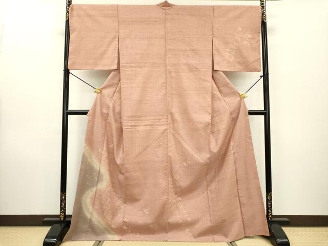 平和屋着物●訪問着　生紬　枝垂れ桜　ロング丈　正絹　逸品　DAAX9945fe