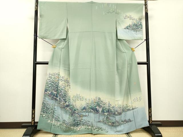 平和屋着物●訪問着　友禅　作家物　水辺風景文　暈し染　正絹　逸品　DAAX9985fe