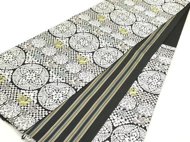 平和屋着物●両面　六通柄袋帯　唐織　鳳凰花唐草菱文　黒地　正絹　逸品　DAAY0014ob