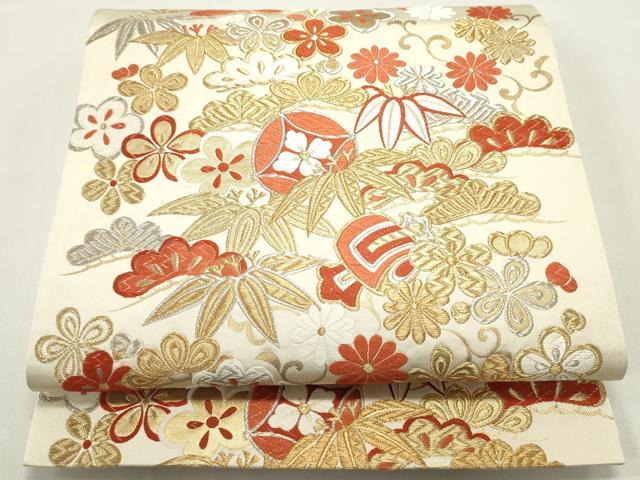 平和屋着物●六通柄袋帯　唐織　七宝花鼓松文　金銀糸　正絹　逸品　DAAY0020ob