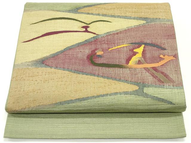 平和屋着物●太鼓柄袋帯　紬地　すくい織　抽象文様　跳兎　正絹　逸品　DAAY0022ob