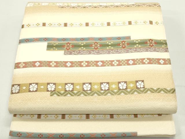 平和屋着物●六通柄袋帯　唐織　雅び横段文　金糸　正絹　逸品　DAAY0024ob