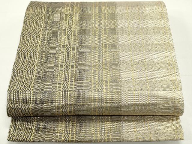 平和屋着物●ひなや工房　くむ・あむ・おる　伊豆蔵明彦　組織　全通柄袋帯　幾何学間道　金糸　正絹　逸品　DAAY0030ob