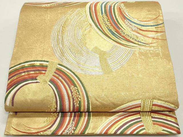 平和屋着物●六通柄袋帯　唐織　招福寿　稲穂之図　金銀糸　正絹　逸品　DAAY0034ob