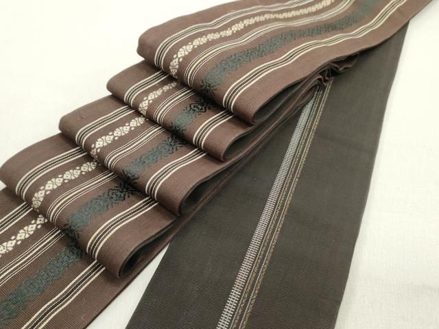 平和屋着物●男性　本場筑前博多織　両面　角帯　献上　錆色　正絹　逸品　DAAY0053ob