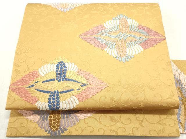 平和屋着物●九寸名古屋帯　唐織　双鶴菱文　狐色　正絹　逸品　DAAY0085ob