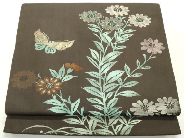 平和屋着物●アンティーク　大正ロマン　両面　太鼓柄京袋帯　花蝶文　金糸　正絹　逸品　DAAY0097ob