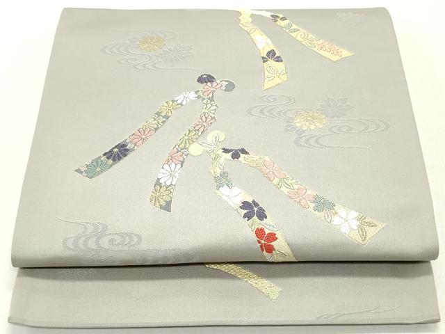 平和屋着物●六通柄袋帯　唐織　流水花文　金糸　正絹　逸品　DAAY0104ob