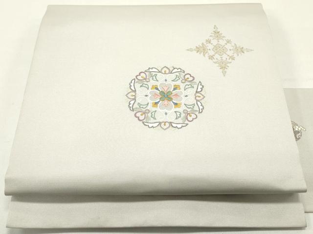 平和屋着物●九寸名古屋帯　総刺繍　正倉院花菱文　絹鼠色　金糸　正絹　逸品　DAAY0118ob