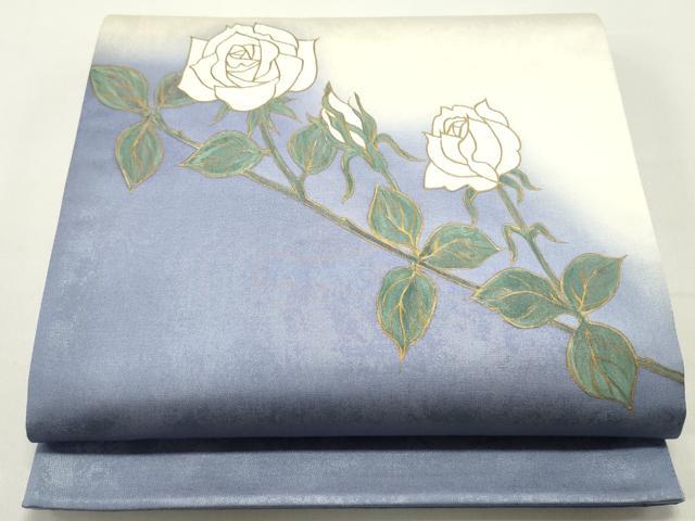平和屋着物●染色作家　田中文子　太鼓柄袋帯　手描き　バラ　薔薇　金彩　正絹　逸品　DAAY0125ob