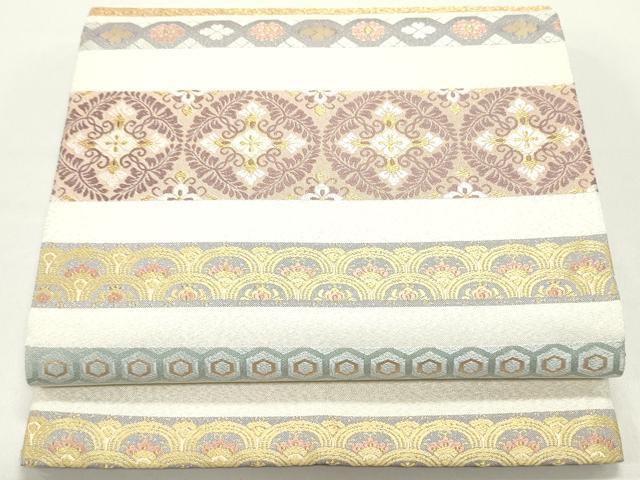 平和屋着物●全通柄袋帯　唐織　青海波花菱横段文　金銀糸　正絹　逸品　DAAY0174ob