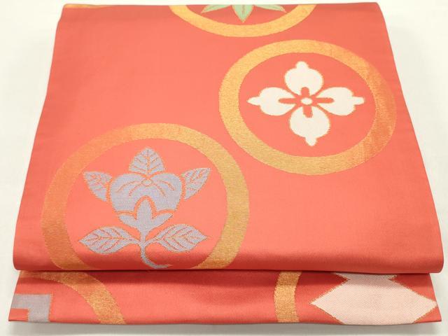 平和屋着物●織物一筋名門　織悦　全通柄袋帯　家紋文　金糸　正絹　逸品　DAAY0177ob