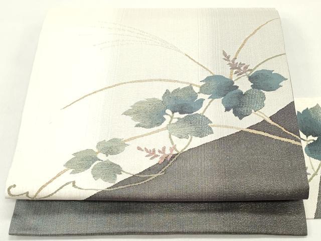 平和屋着物●九寸名古屋帯　蔦の葉花文　稲穂　金糸　正絹　逸品　DAAY0178ob