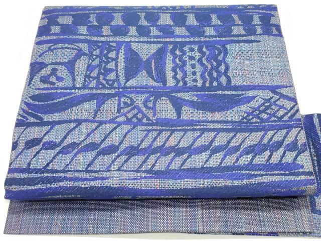 平和屋着物●本場筑前博多織　八寸名古屋帯　幾何学横段文　正絹　逸品　DAAY0189ob