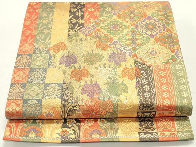 平和屋着物●全通柄袋帯　唐織　名物裂　金糸　正絹　逸品　DAAY0190ob