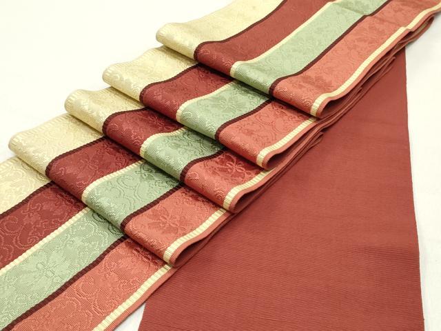 平和屋着物●本場筑前博多織　半幅帯　花唐草間道　正絹　逸品　DAAY0195ob