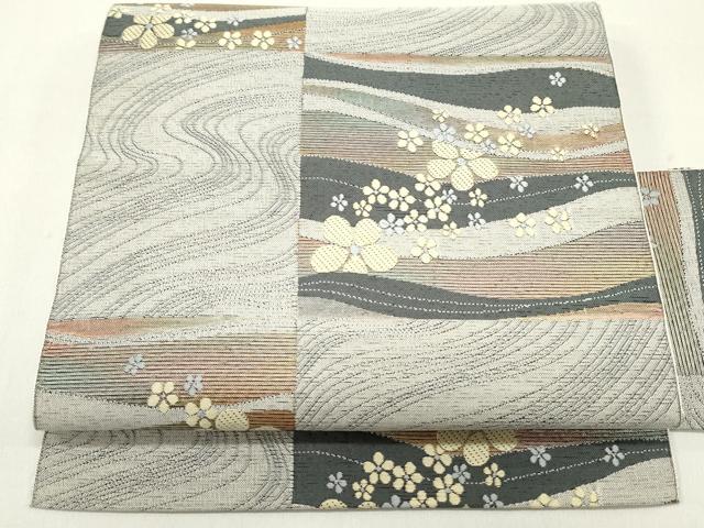平和屋着物●本場筑前博多織　八寸名古屋帯　流水舞花間道　やまと誂製　正絹　逸品　未使用　DAAY0227ob