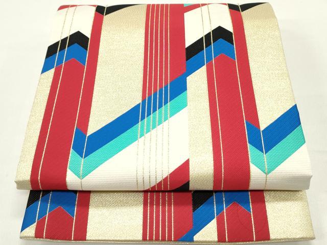 平和屋着物●全通柄袋帯　幾何学間道　金糸　DAAY0233ob