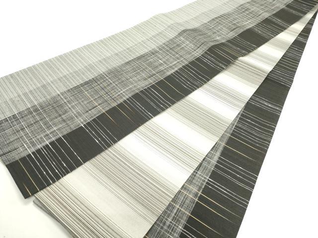 平和屋着物●両面　全通柄袋帯　紬地　間道　黒地　さが美扱い　正絹　逸品　未使用　DAAY0252ob