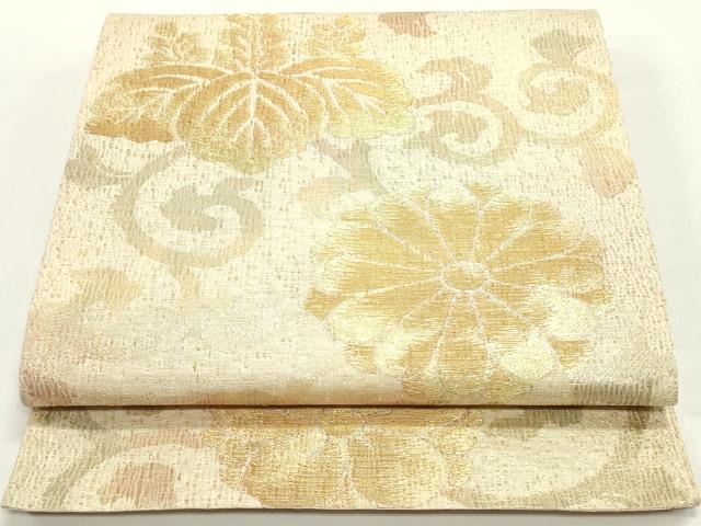 平和屋着物▽六通柄袋帯　スリーシーズン　春夏秋　櫛織　花唐草松葉文　金糸　正絹　逸品　DAAY0256ob