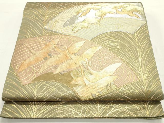 平和屋着物●西陣　川島織物　六通柄　本袋帯　地紙重ね飛鶴松文　金銀糸　正絹　逸品　DAAY0258ob
