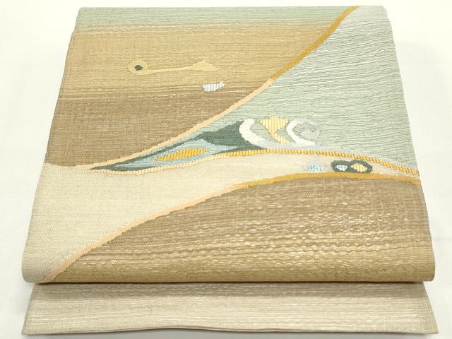 平和屋着物▽太鼓柄袋帯　スリーシーズン　春夏秋　櫛織　抽象文様　銀糸　正絹　逸品　DAAY0261ob