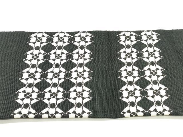平和屋着物○八寸名古屋帯 紬地 菱繋ぎ 黒地 正絹 逸品 DAAY0262ob
