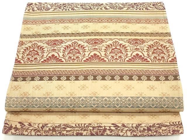 平和屋着物●六通柄　京袋帯　生紬　横段花唐草文　正絹　逸品　DAAY0285ob