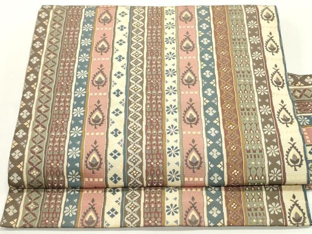 平和屋着物●本場筑前博多織　八寸名古屋帯　七宝花間道　正絹　逸品　DAAY0288ob