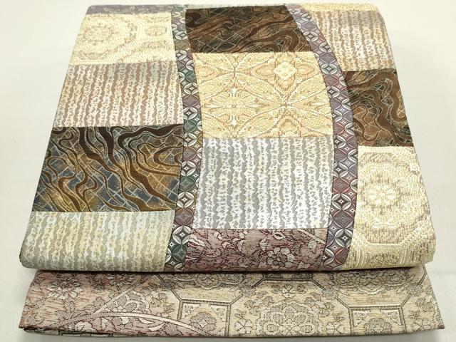 平和屋着物●両面　太鼓柄袋帯　切嵌　蜀江七宝花文　変わり市松　金銀糸　やまと誂製　正絹　逸品　未使用　DAAY0300ob