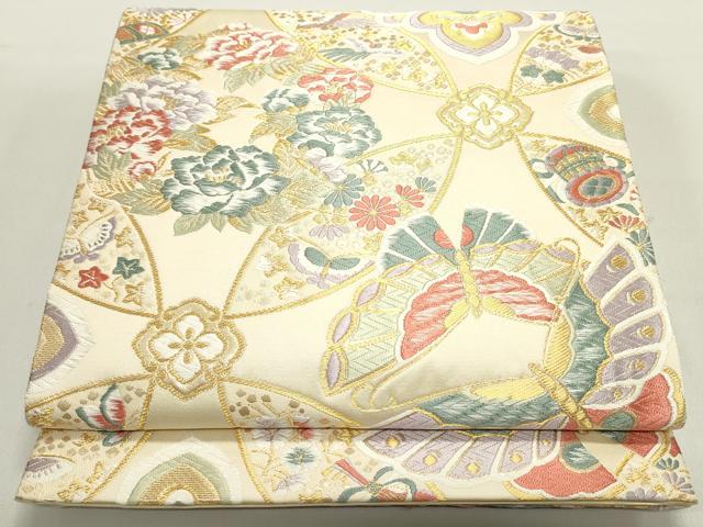 平和屋着物●六通柄袋帯　唐織　華織　七宝舞蝶花文　金糸　正絹　逸品　未使用　DAAY0303ob
