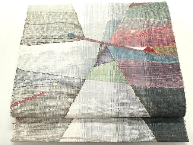 平和屋着物●西陣　老舗　渡文謹製　八寸名古屋帯　紬地　抽象文様　正絹　逸品　DAAY0310ob