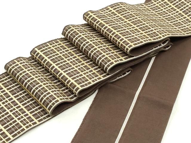 平和屋着物●男性　本場筑前博多織　両面　角帯　格子柄　間道　正絹　逸品　DAAY0335ob