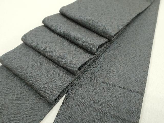 平和屋着物●男性　本場筑前博多織　角帯　花菱文　黒地　正絹　逸品　DAAY0336ob